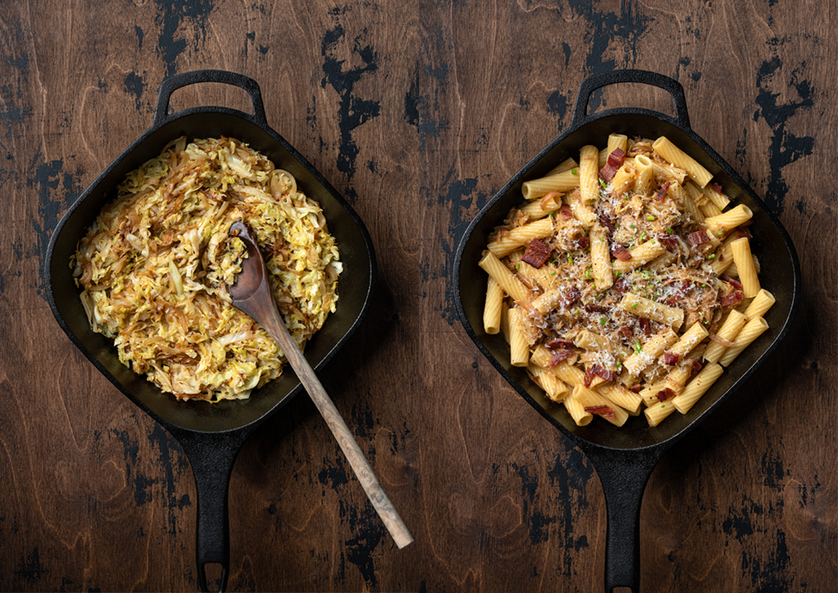 Caramelized Cabbage + Onion Pasta - Here In The Midst